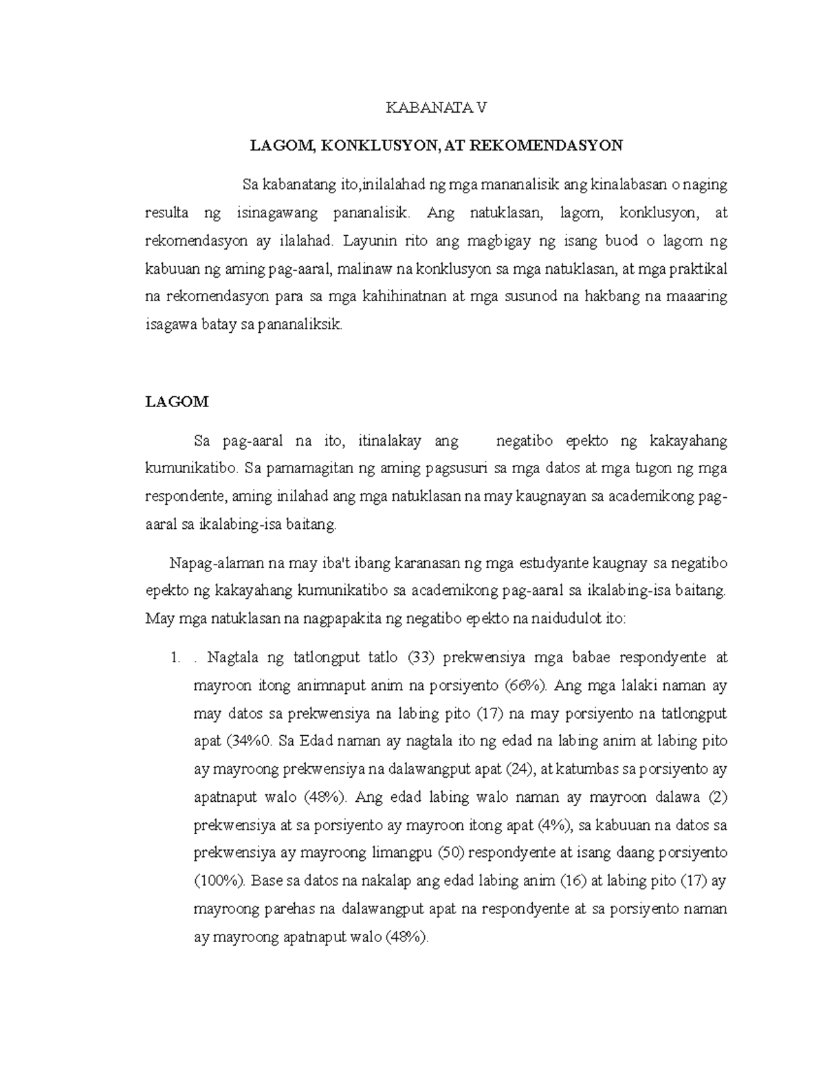 Kabanata-V- Pananaliksik - KABANATA V LAGOM, KONKLUSYON, AT ...