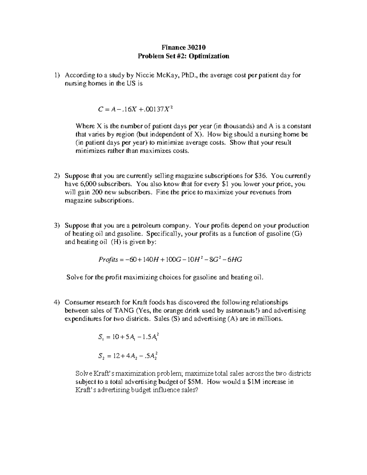 Seminar assignments - Problem set 2 - Finance 30210 Problem Set #2 ...