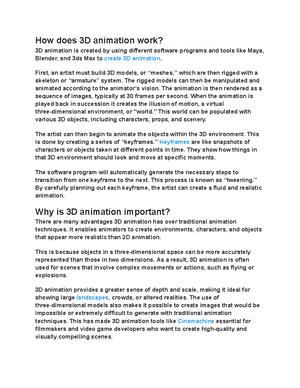 3d ani - notes - 3D animation refers to the process of taking digital ...