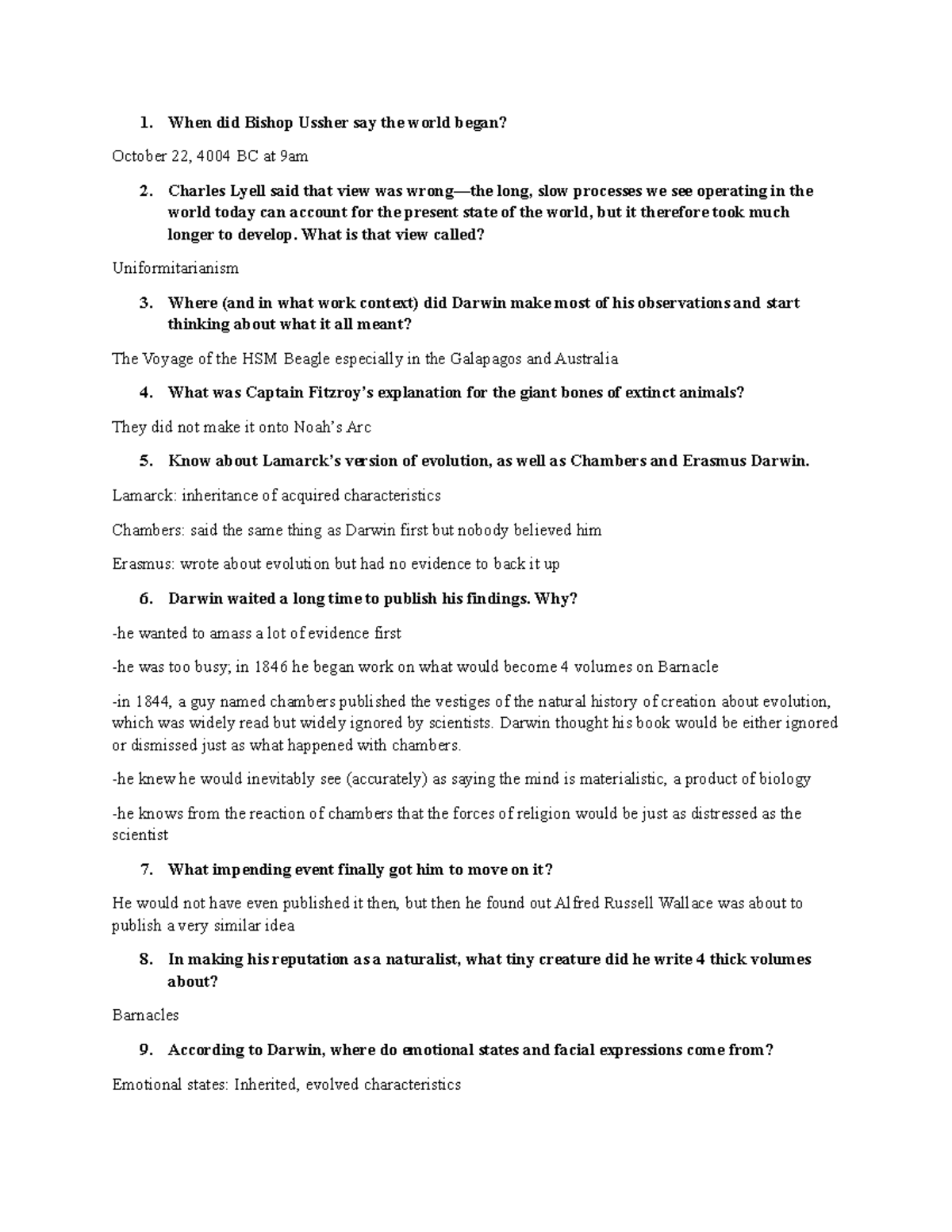 Study Guide Test 3 - When did Bishop Ussher say the world began ...