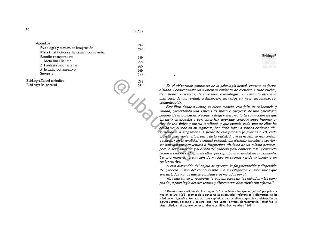 Bleger, Psicología de la conducta. Introduccion - 10 índice Apéndice ...