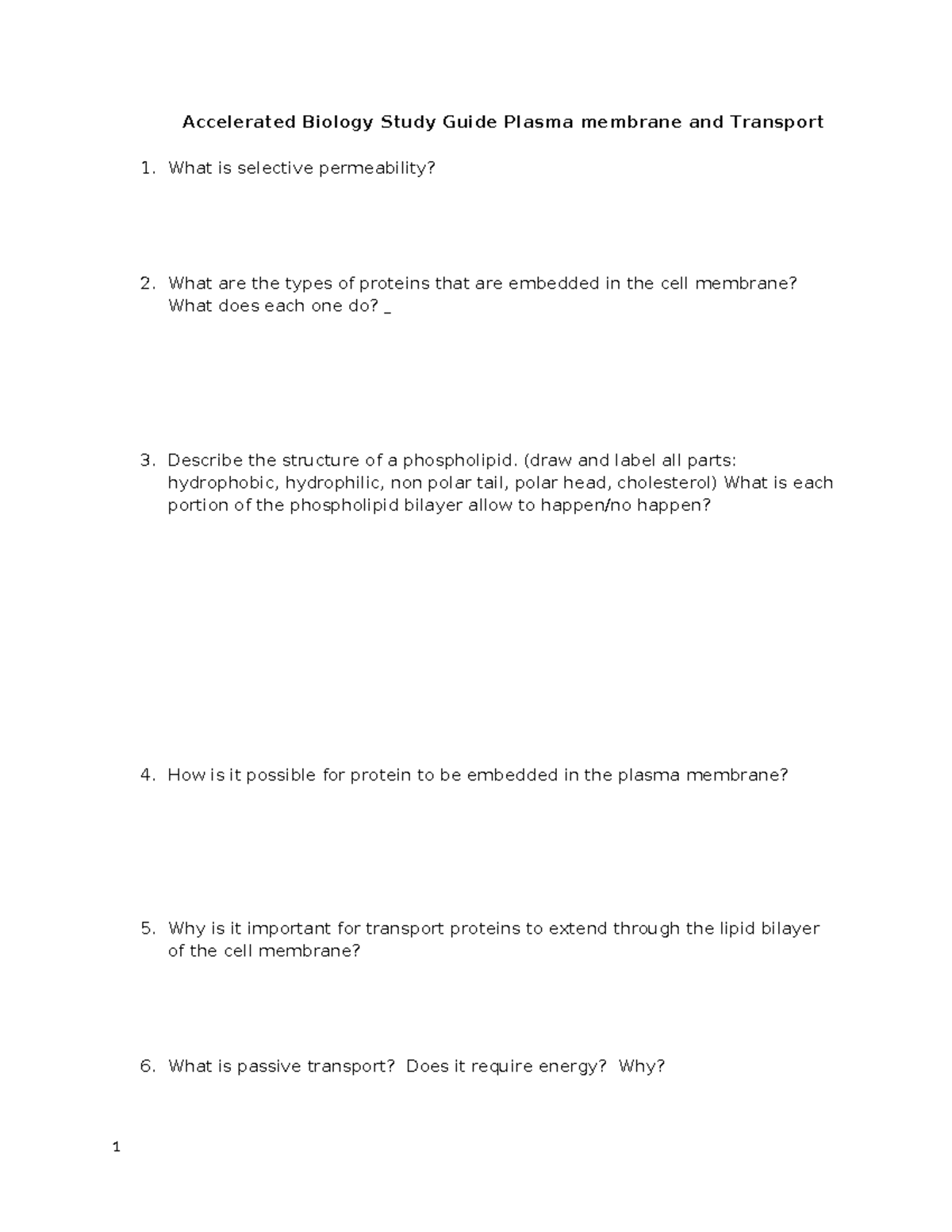 Bryce Mc Kinnies - Neitzer ABIO Study Guide Plasma membrane and ...