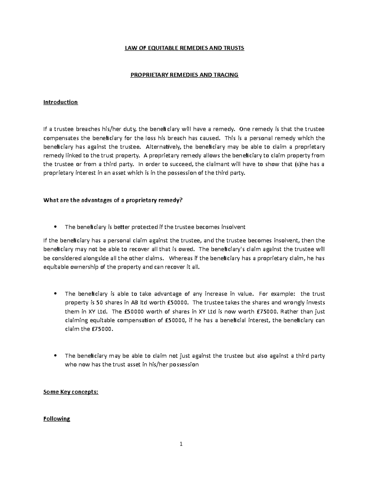 Law of Trusts and Equitable Remedies: Tracing - LAWS61075 - Staffs ...