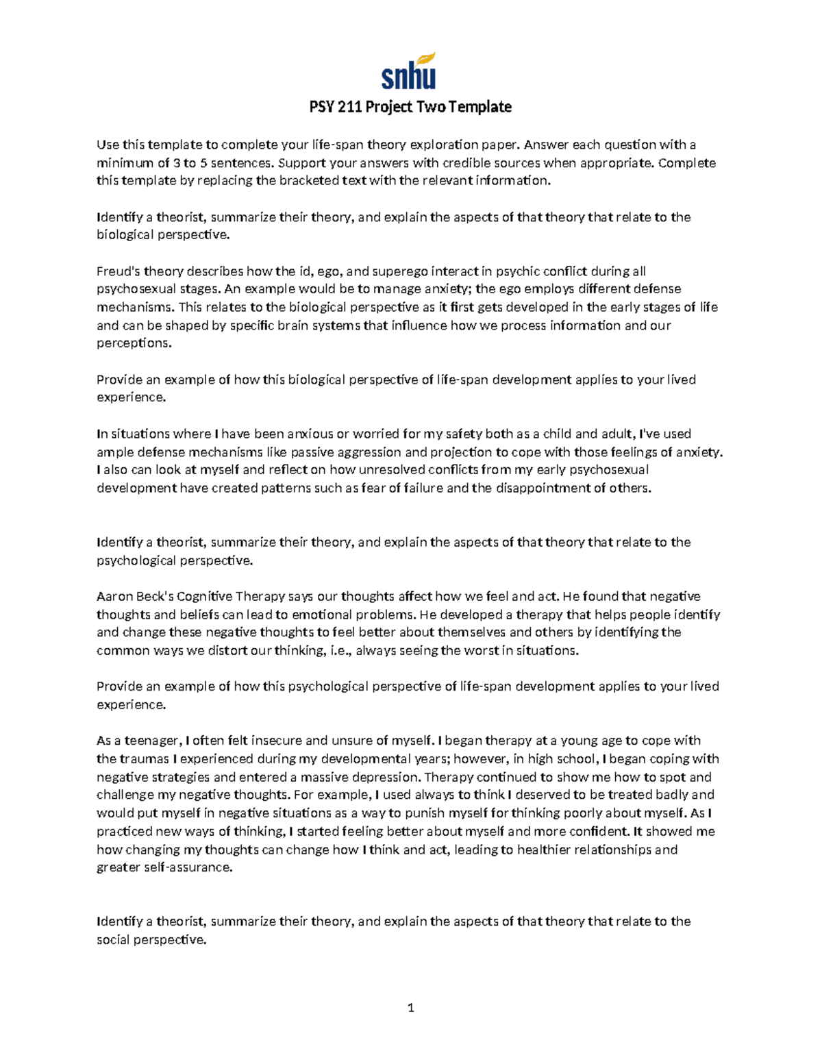 PSY 211 Project Two Template - PSY 211 Project Two Template Use this template to complete your ...