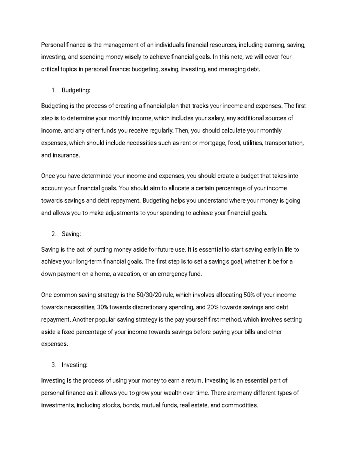 Overview on personal finance - Personal finance is the management of an ...