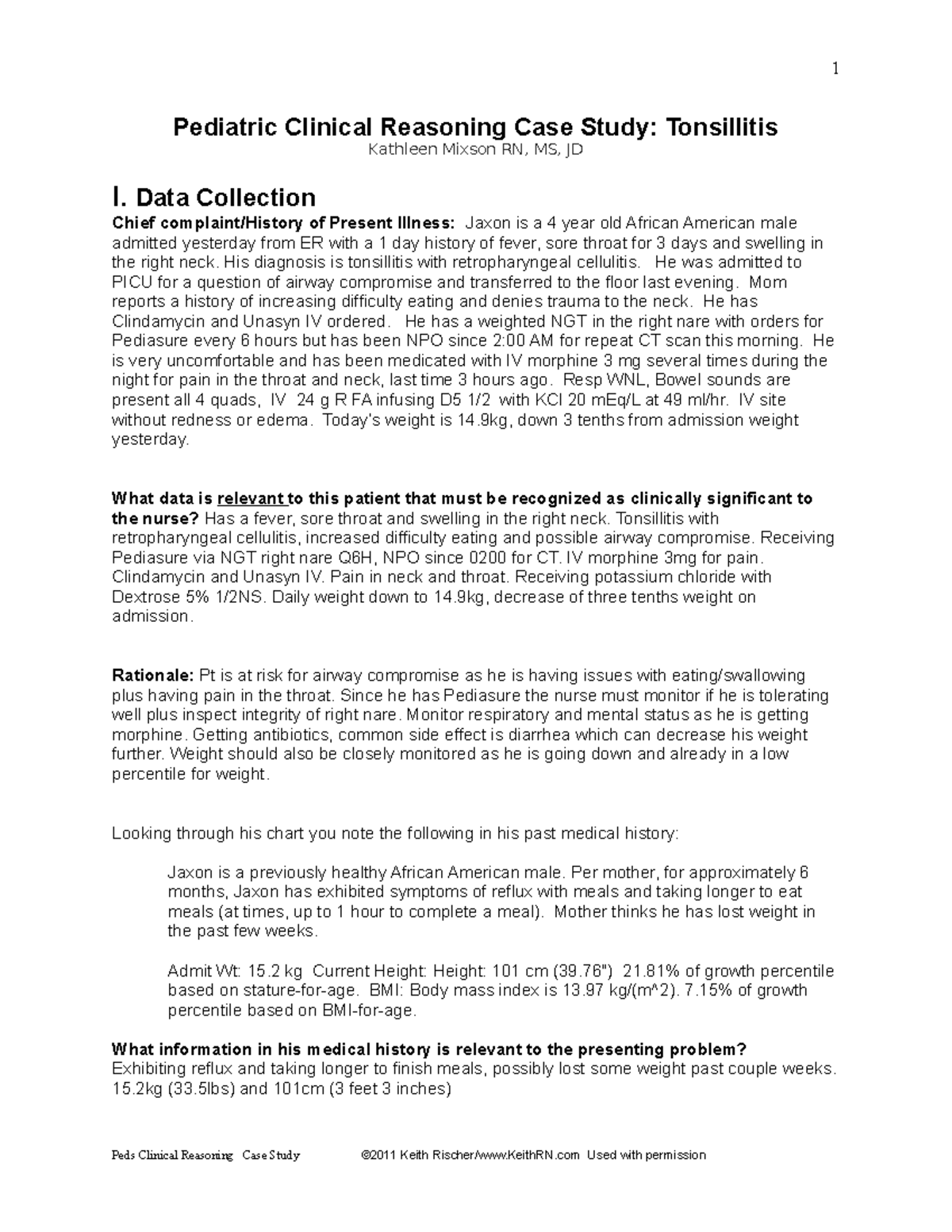 NUR250 Tonsillitits - Pediatric Clinical Reasoning Case Study ...