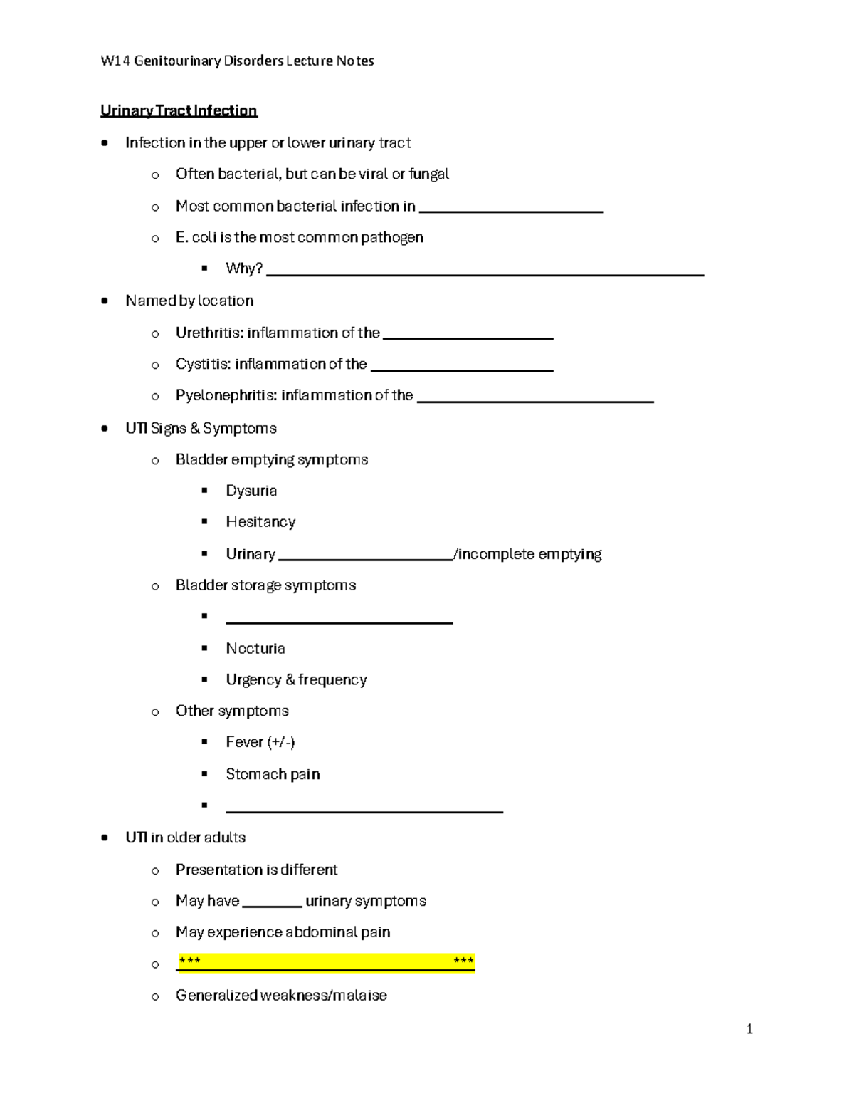 Urine - notes - Urinary Tract Infection Infection in the upper or lower ...