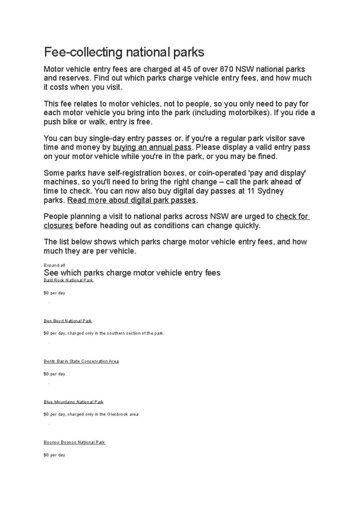 Fees National Parks - EBIO259 - UWS - Studocu