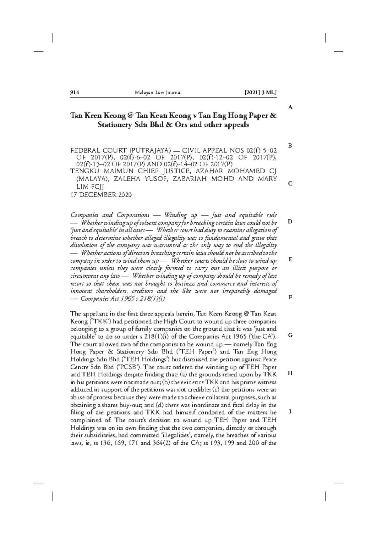 Tan Keen Keong @ Tan Kean Keong v Tan Eng Hong Paper & Stationery Sdn ...