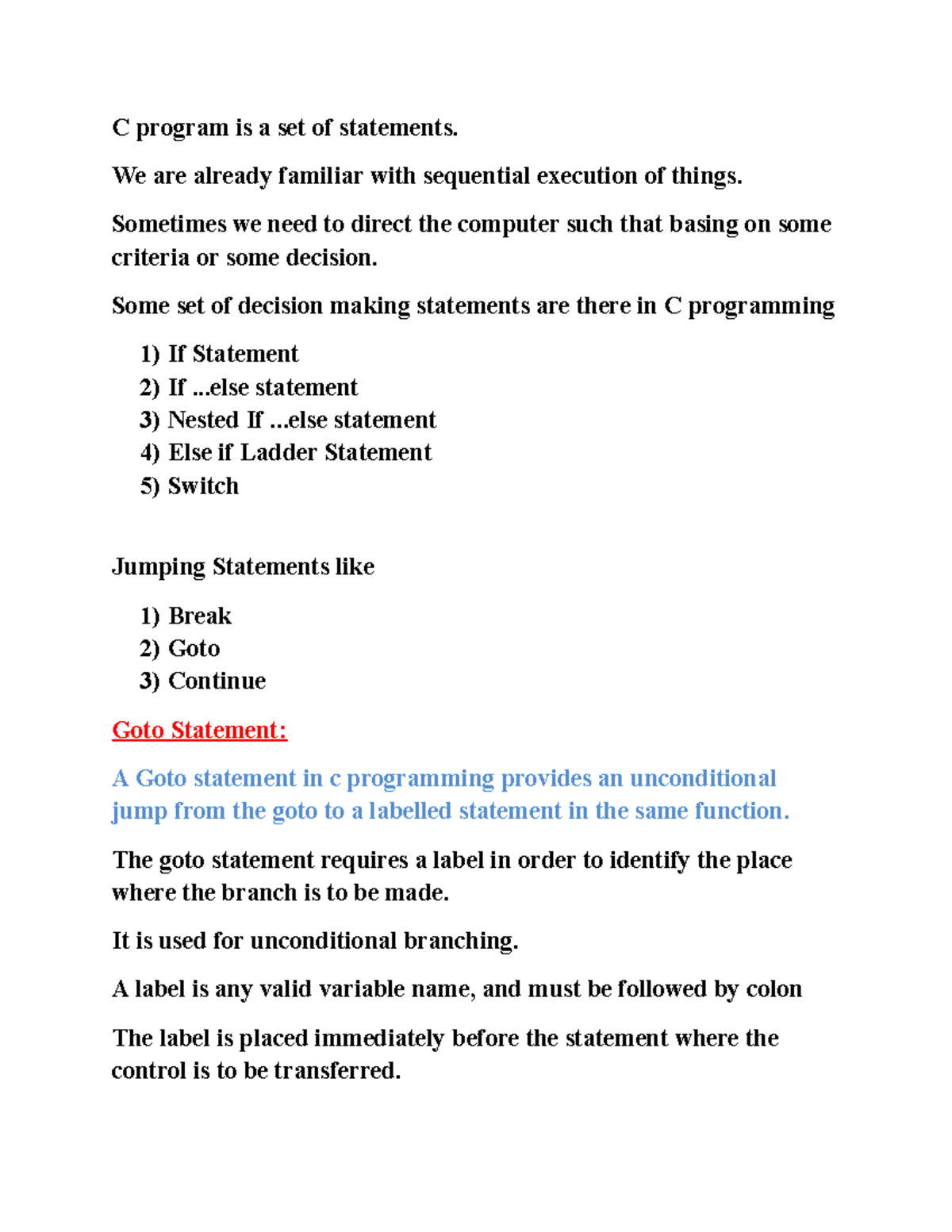 Decision Making 3 - lecture notes on C language - C program is a set of ...