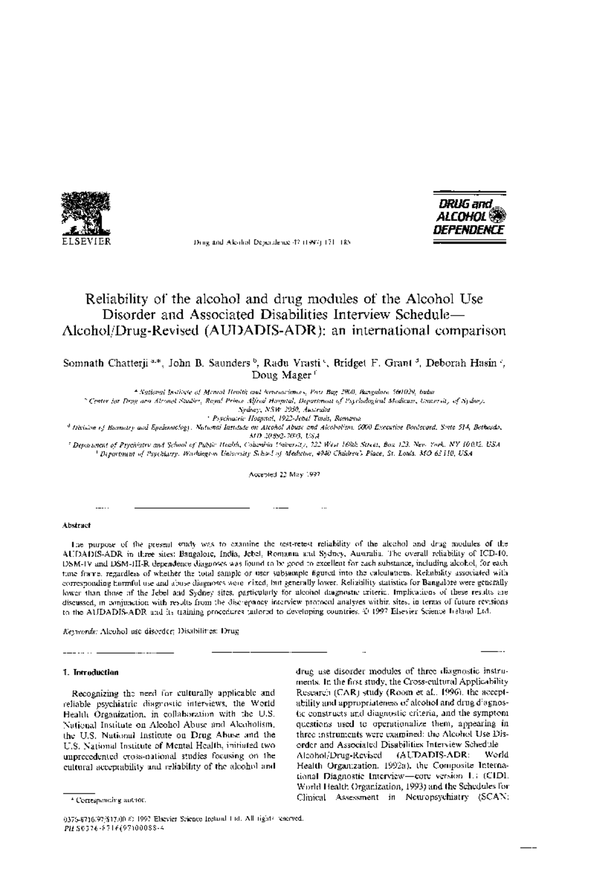 Reliability of the alcohol and drug modules of the Audadis - an ...