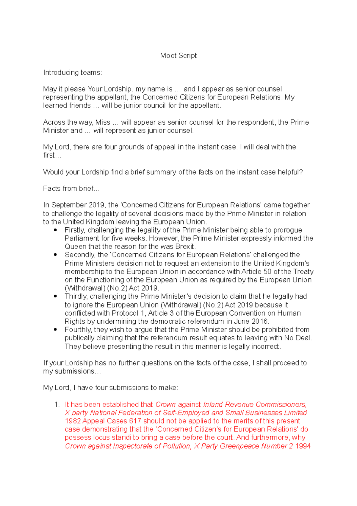 Moot Script - Moot Script Introducing teams: May it please Your ...