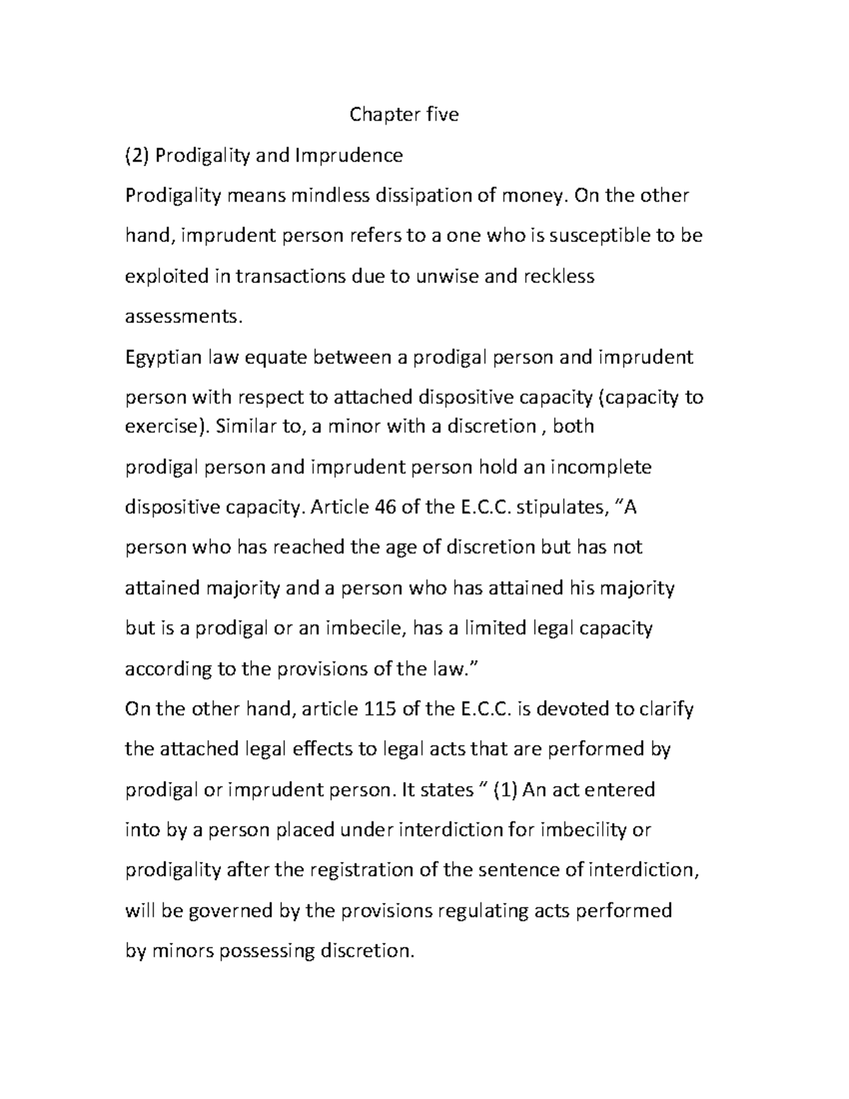 Chapter five - Chapter five (2) Prodigality and Imprudence Prodigality ...