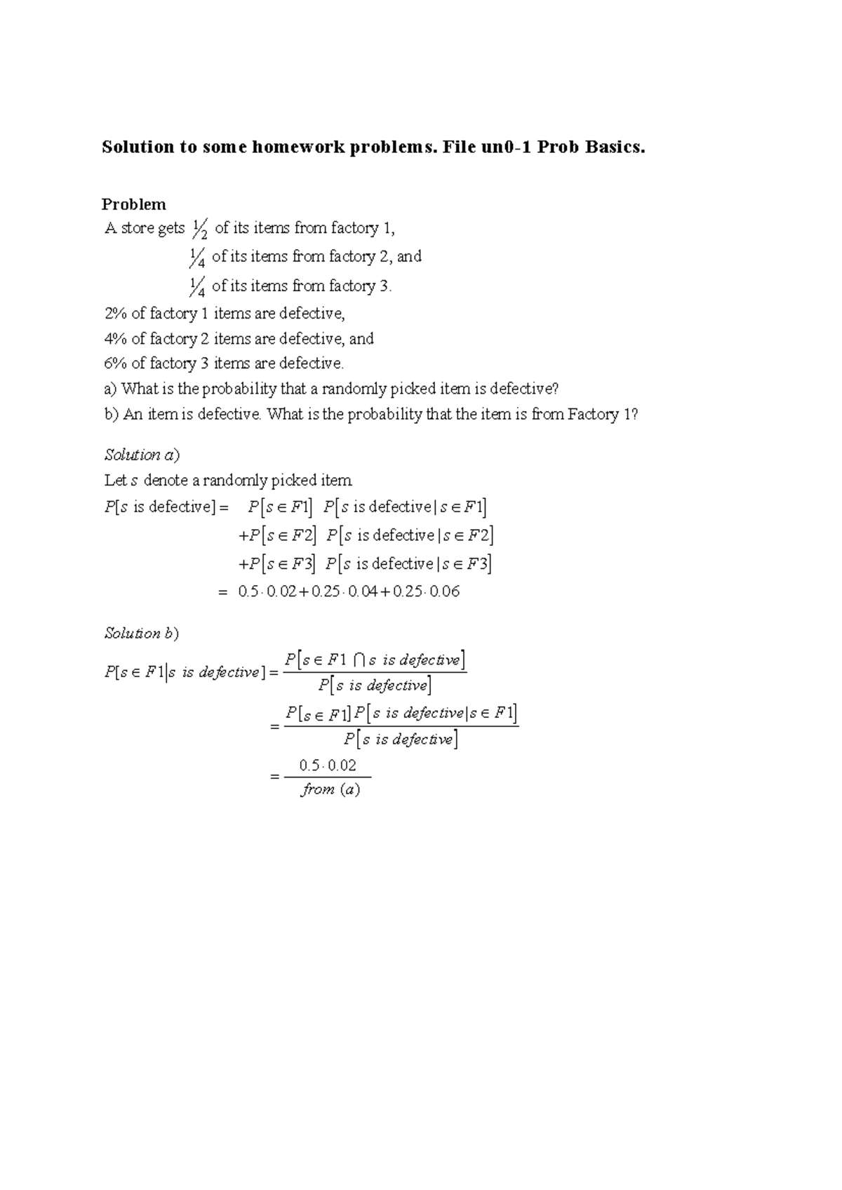 Un 0-1 Probability Basics HWS - Solution to some homework problems ...