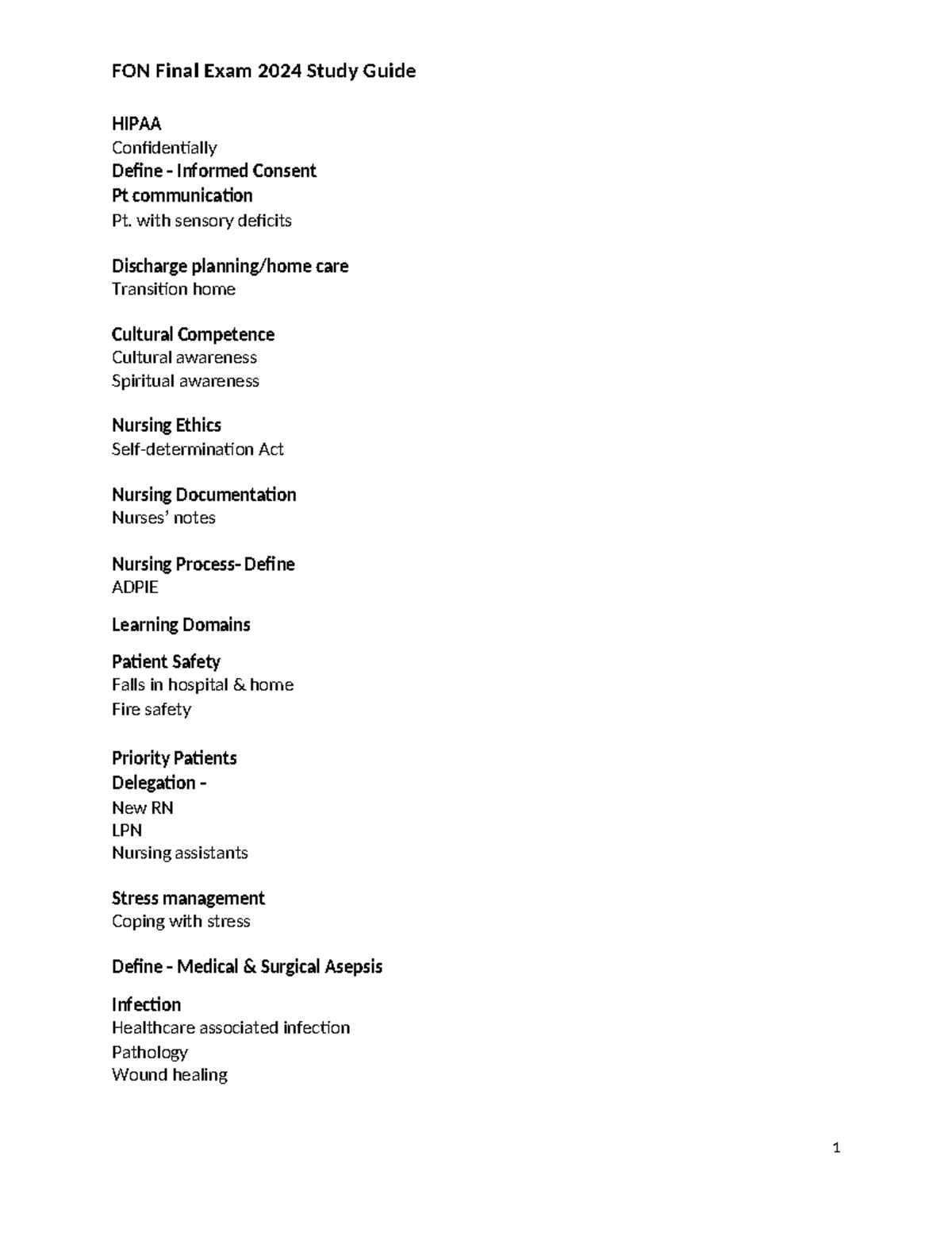 FON Final Exam 2024 Study Guide - HIPAA Confidentially Define ...