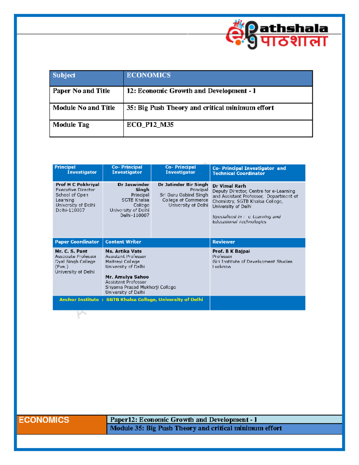 Big Push Theory and critical minimum effort - Learning Outcomes 2 ...