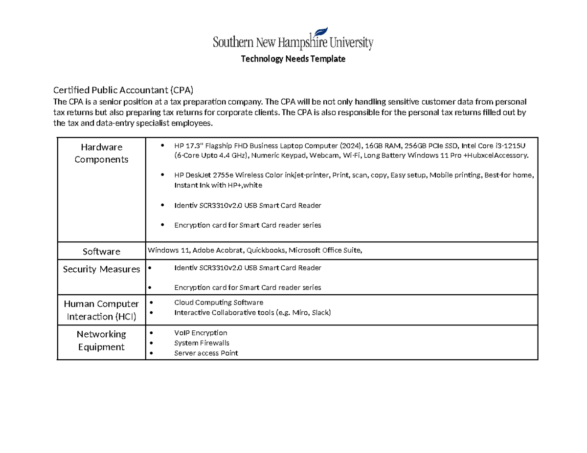 5-2 Project One Technology, Hardware, and Software - Technology Needs ...