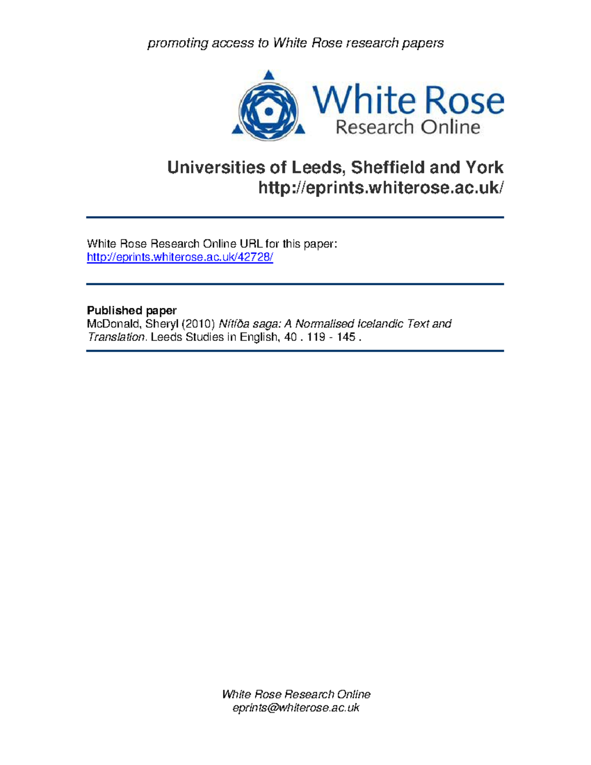 4 Nítíða saga - class readings - promoting access to White Rose research papers White Rose - Studocu