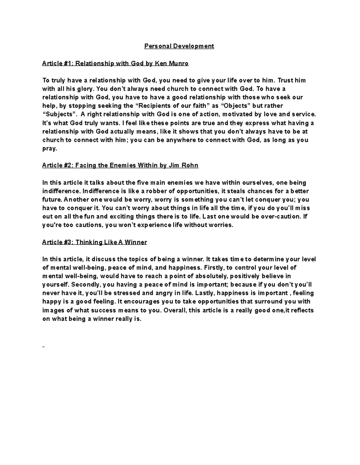 Personal development - Personal Development Article #1: Relationship ...