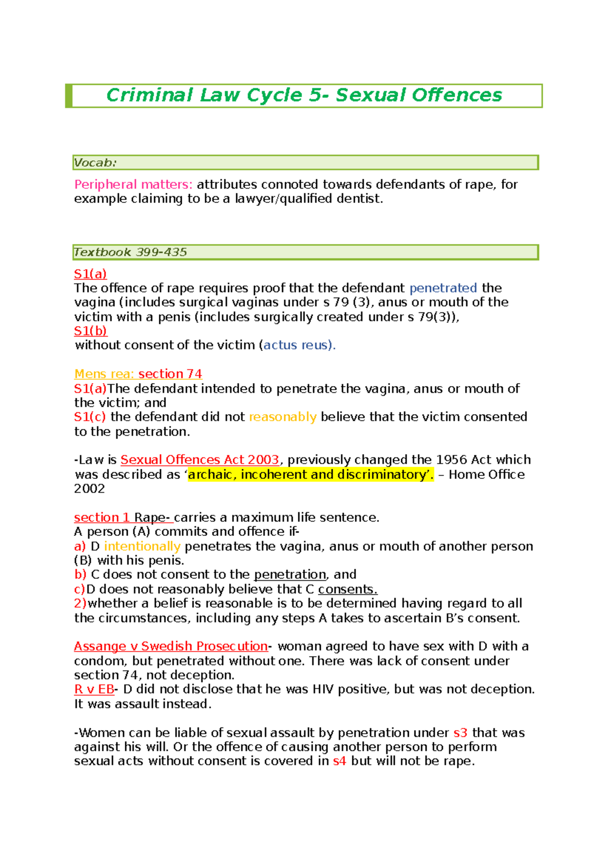 Criminal Law Cycle- Sexual Offences - Criminal Law Cycle 5- Sexual ...