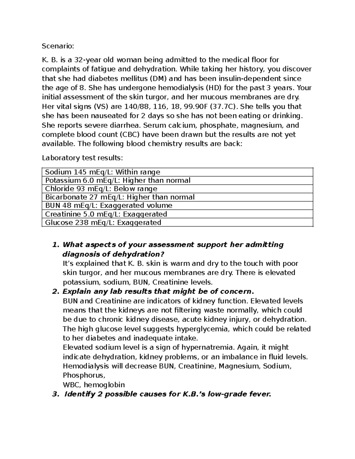 Urinary Case Study July 2024 - Scenario: K. B. is a 32-year old woman ...