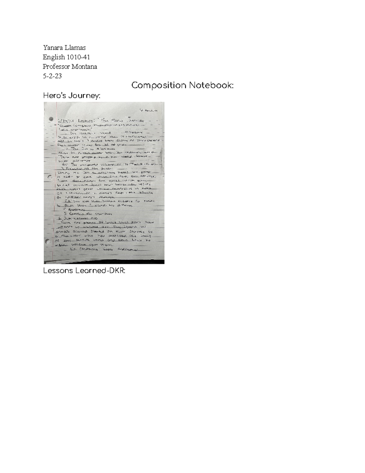 English 1010-41 - Assignment from class - Yanara Llamas English ...