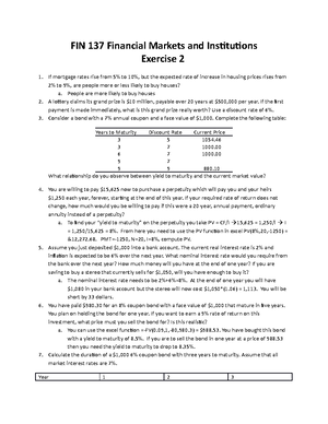 FIN 137 Financial Institutions and Markets exam 1 - Financial markets ...