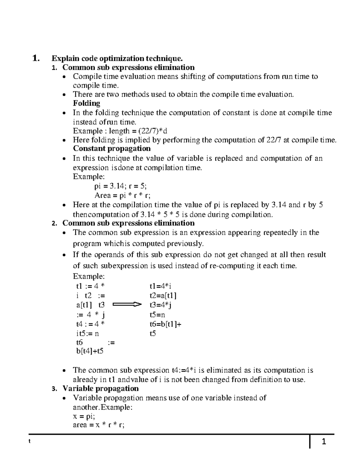 CD UNIT-V - Useful for engineering students - 1. Explain code optimization technique. Common sub ...