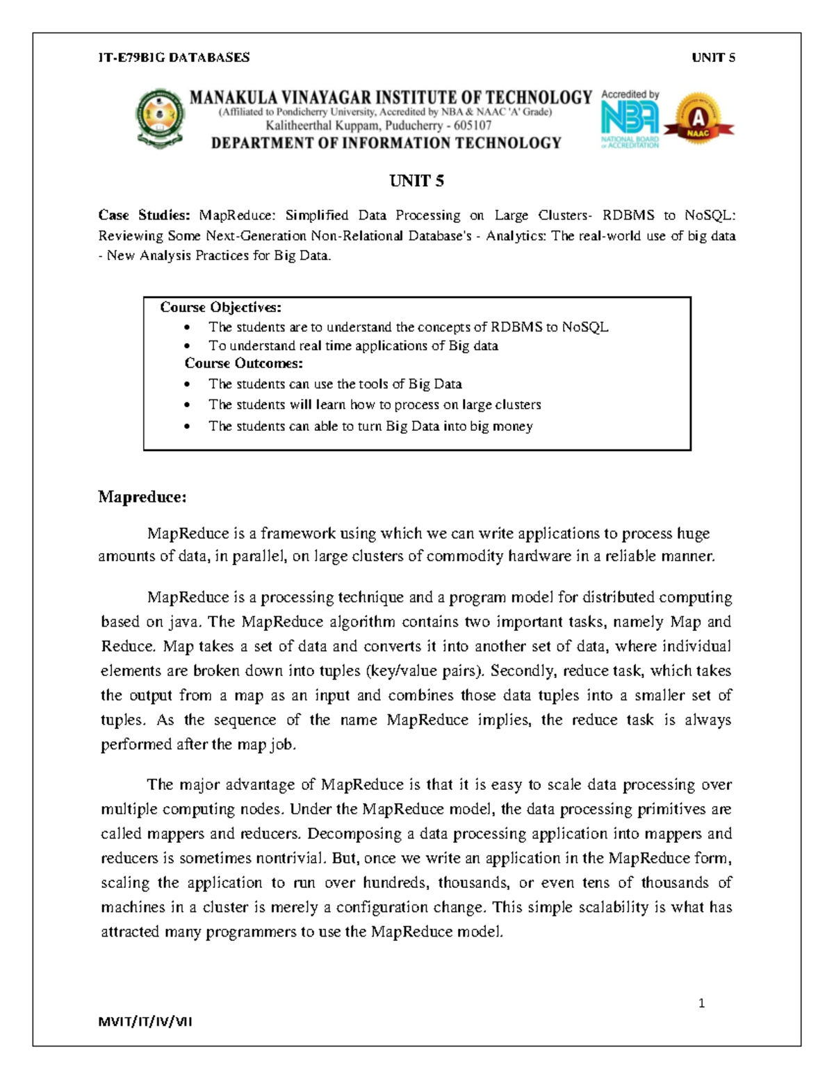 BD UNIT-V - It's the Pondicherry university notes - 1 UNIT 5 Case ...