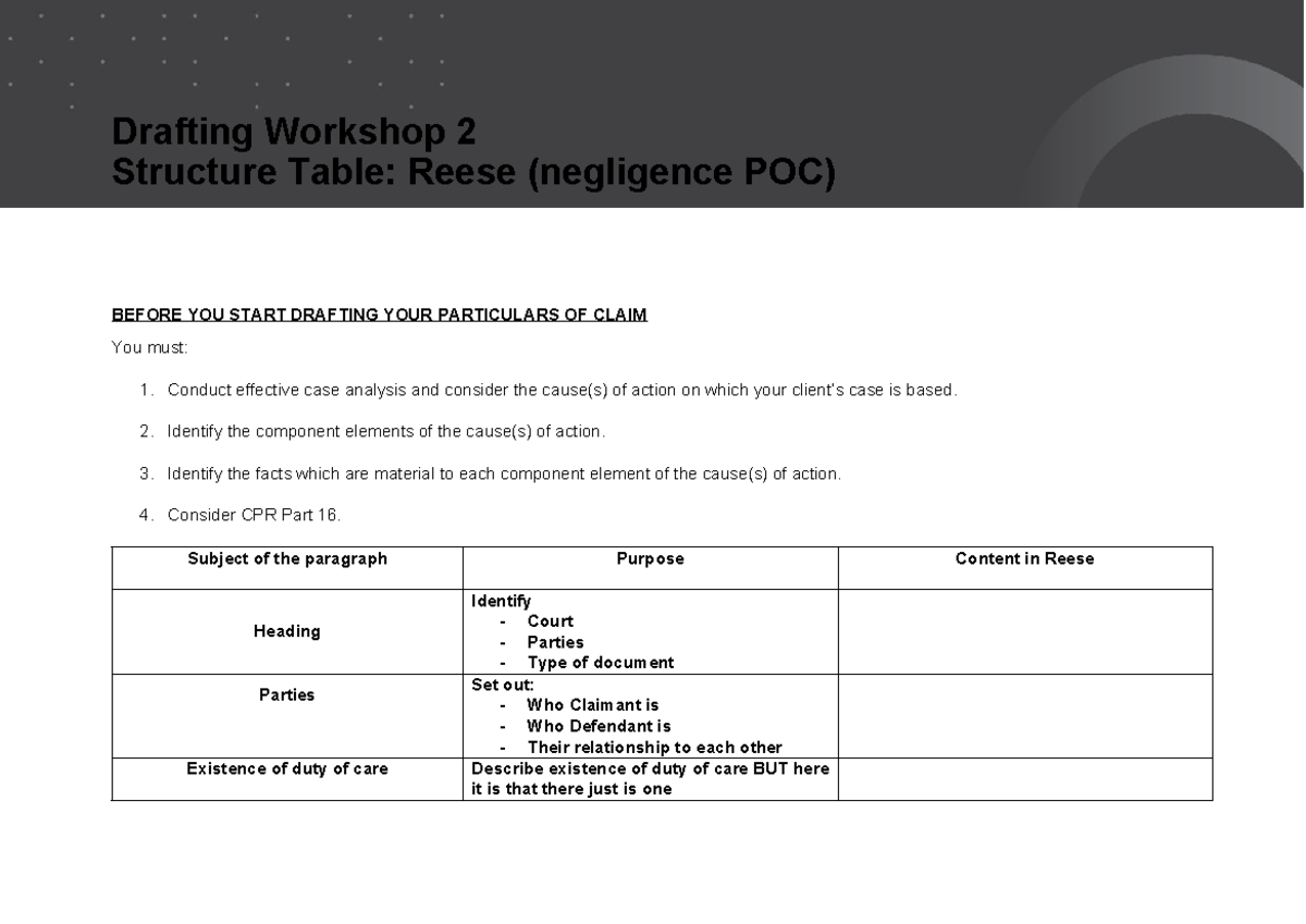 W2 Reese Structure Table Blank - Drafting Workshop 2 Structure Table ...