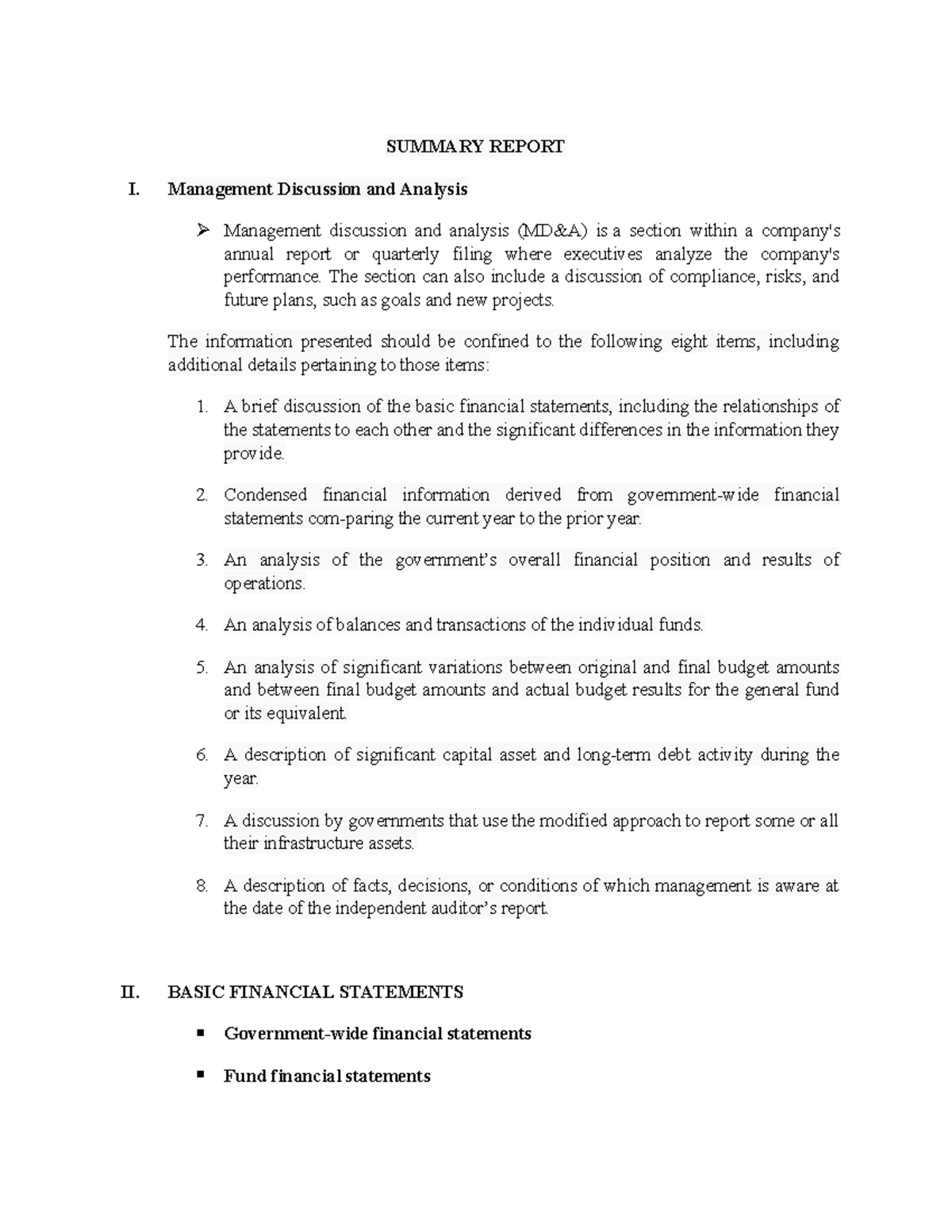 State and Local Government Accounting summary report - SUMMARY REPORT I ...