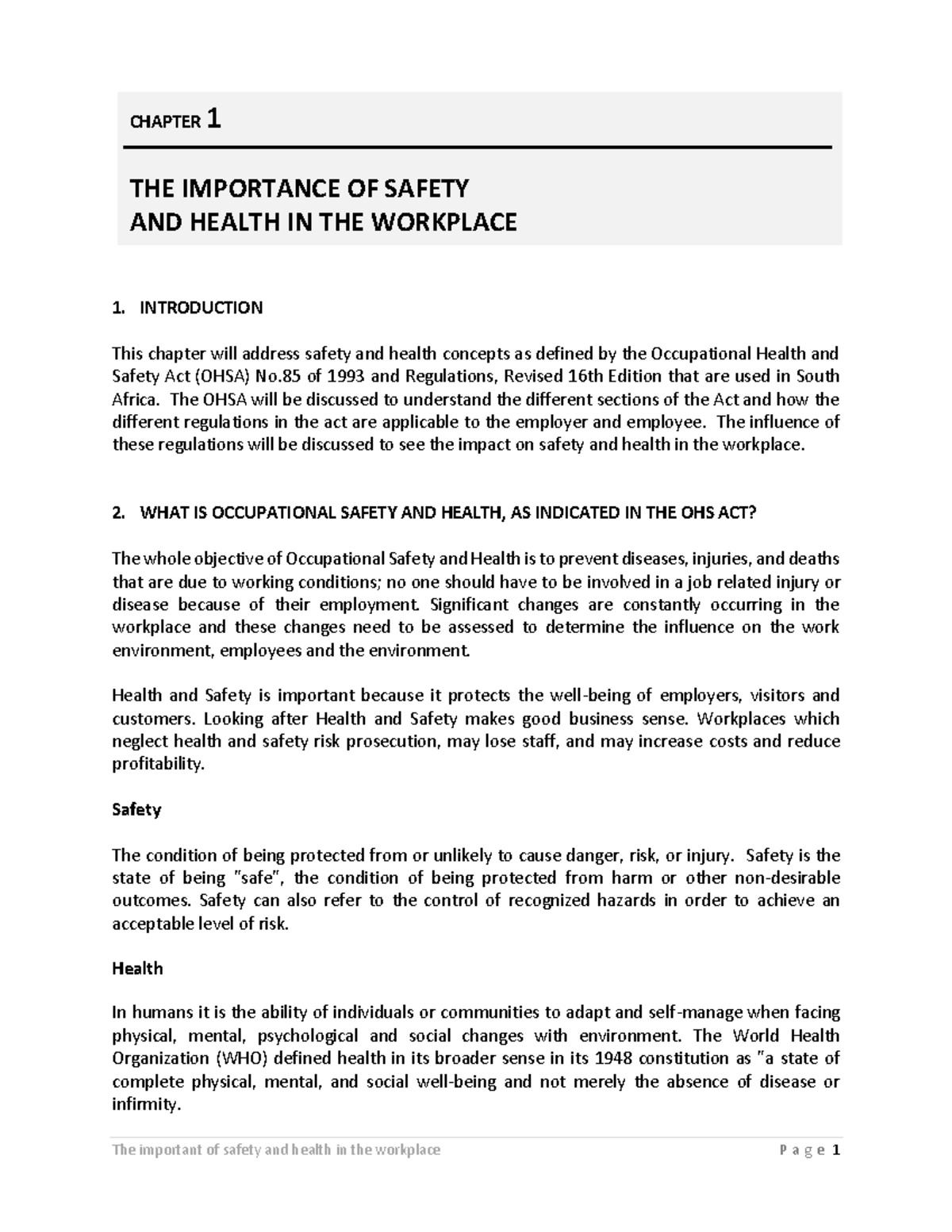 Safety principle chapter 1 - 1. INTRODUCTION This chapter will address ...