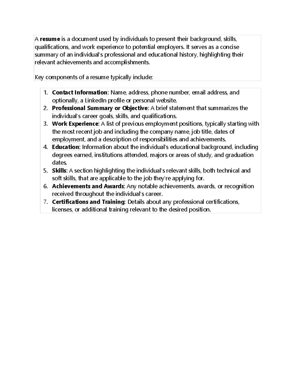 Resume-Handout - A resume is a document used by individuals to present ...