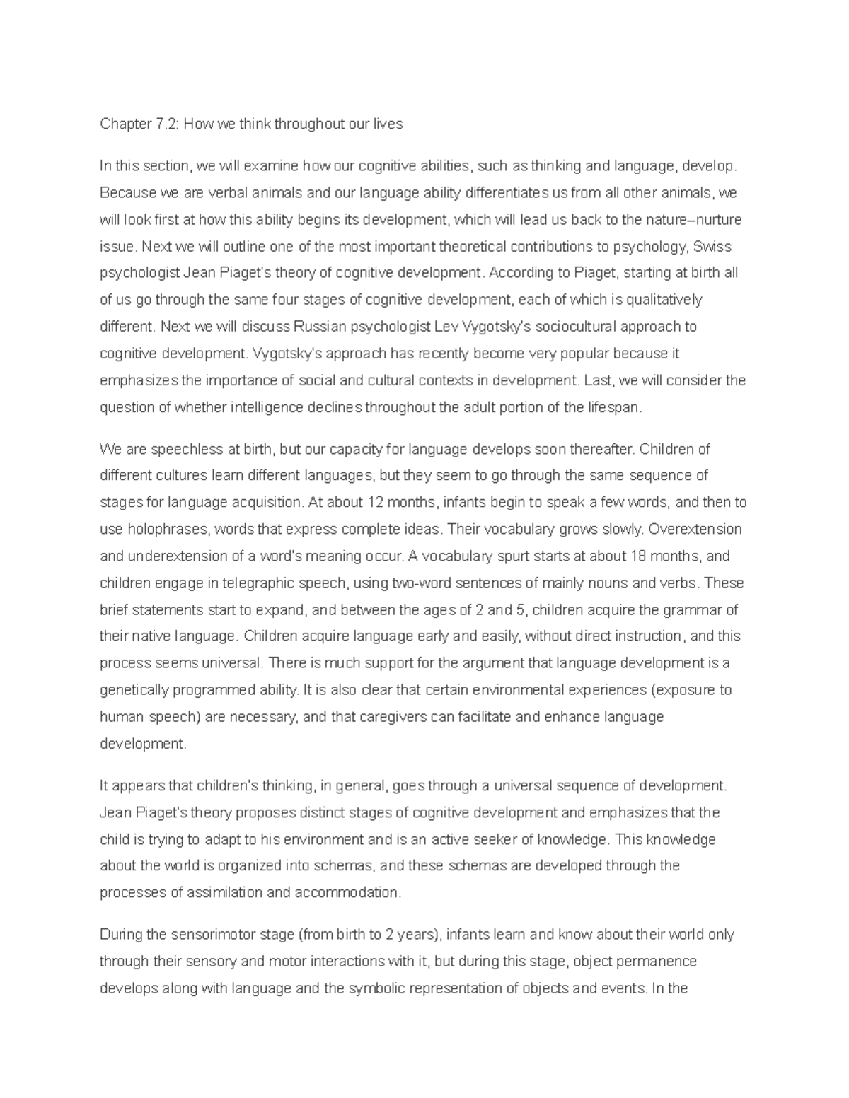 Chapter 7.2- Intro to Psychology Developmental Psychology - Chapter 7 ...