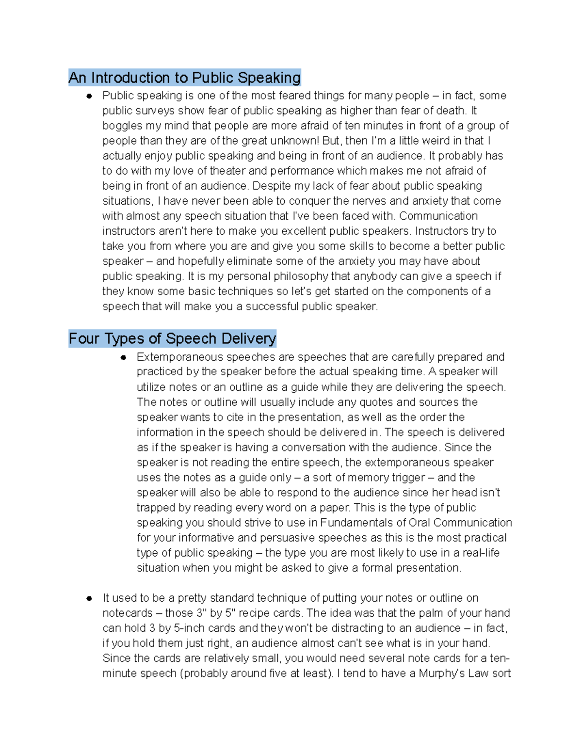 Public Speaking - Part 1 Notes - An Introduction to Public Speaking ...