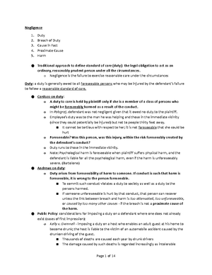 Torts Outline - Intl. Torts, Negligence, Strict Liability - Torts ...