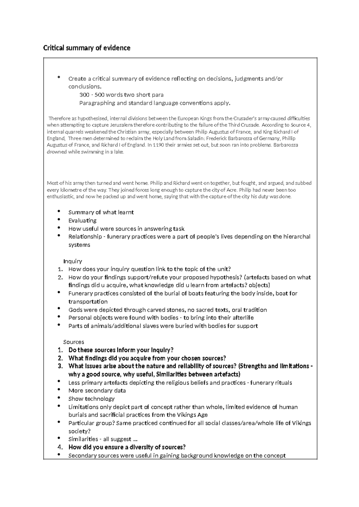 Critical summary of evidence - 300 - 500 words two short para ...