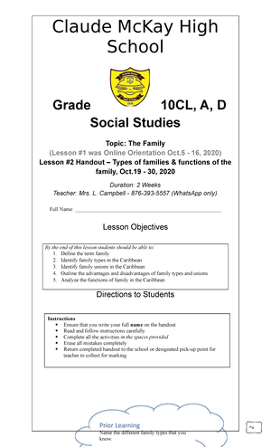 Social Issues Lesson Plan - CLAUDE MCKAY HIGH SCHOOL Social Sciences ...