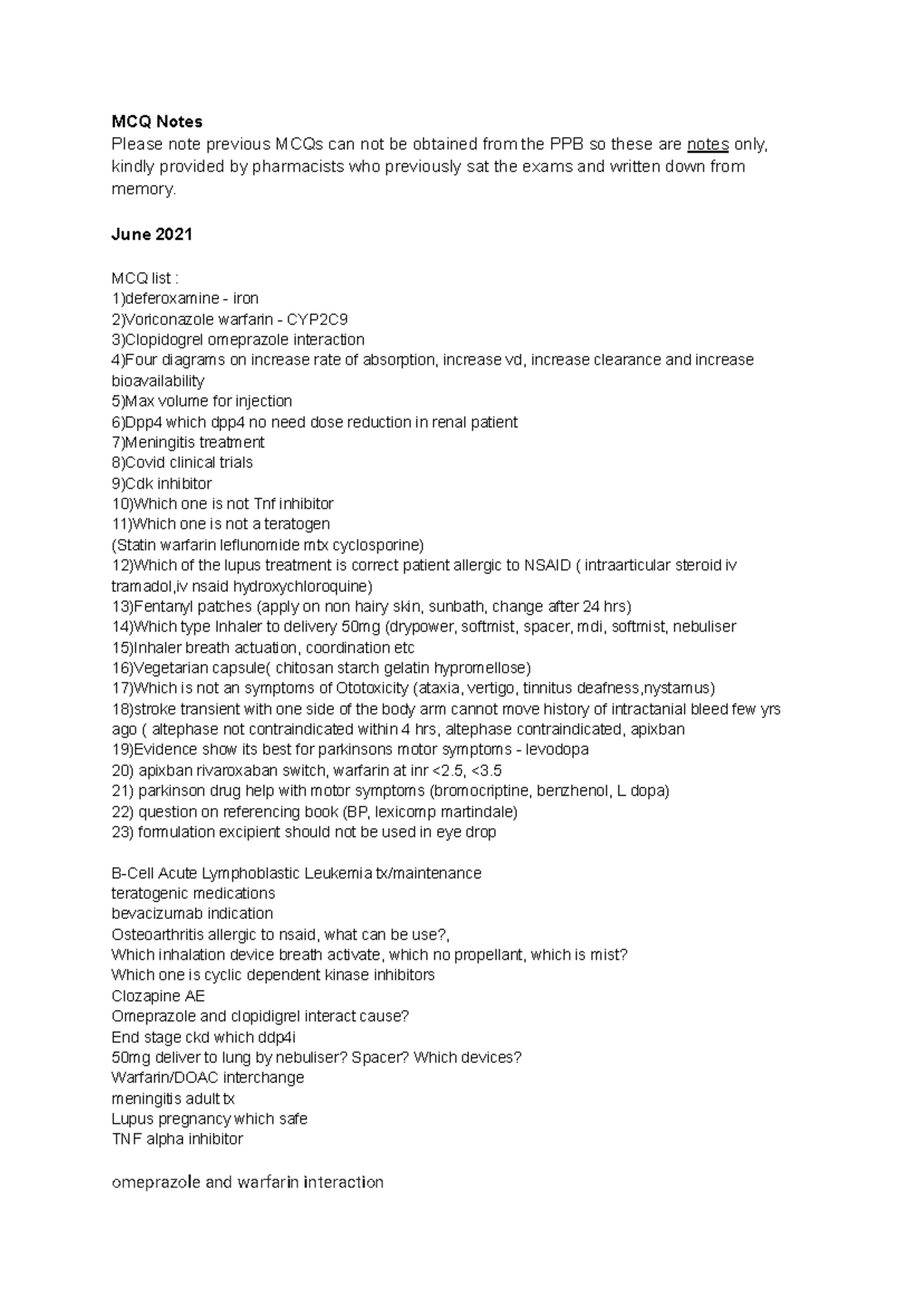 MCQ notes - ASDF - MCQ Notes Please note previous MCQs can not be ...