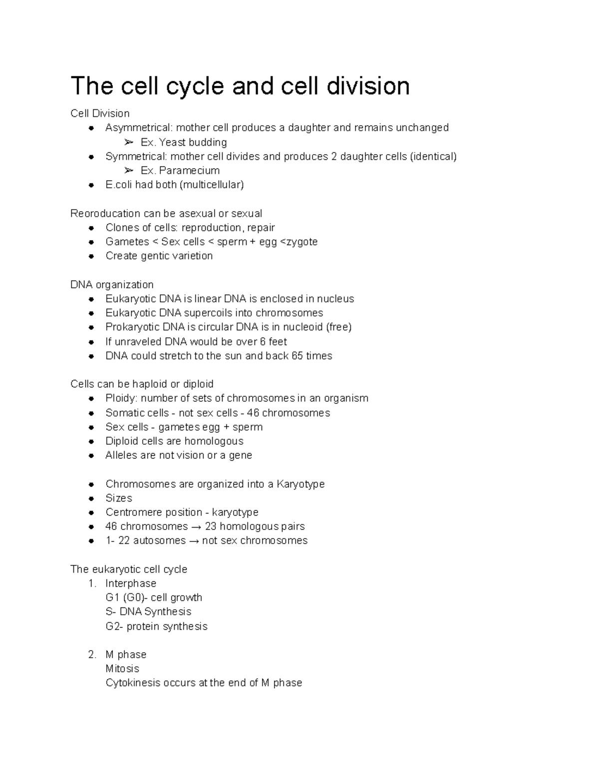 Unit three notes Bio Principles - The cell cycle and cell division Cell ...