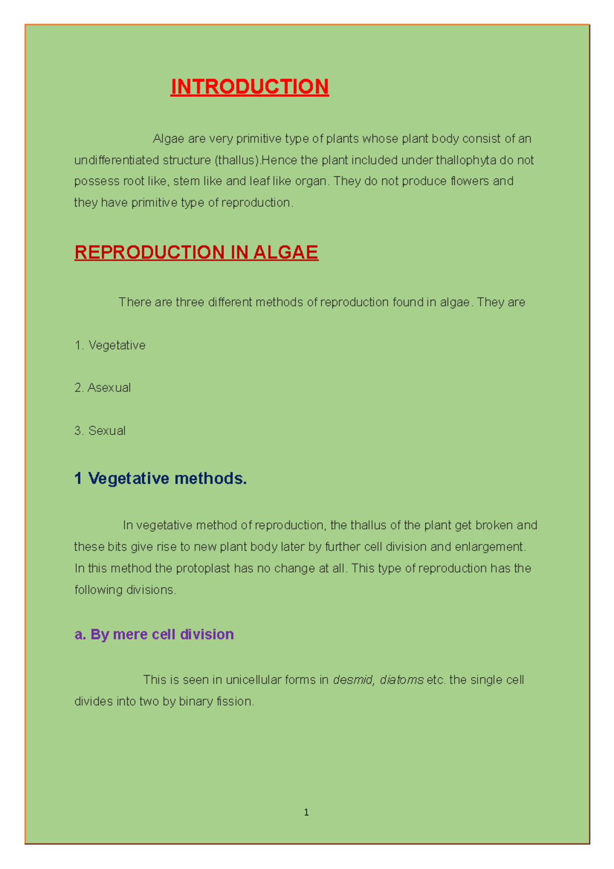 Reproduction IN Algae - Useful - INTRODUCTION Algae are very primitive ...