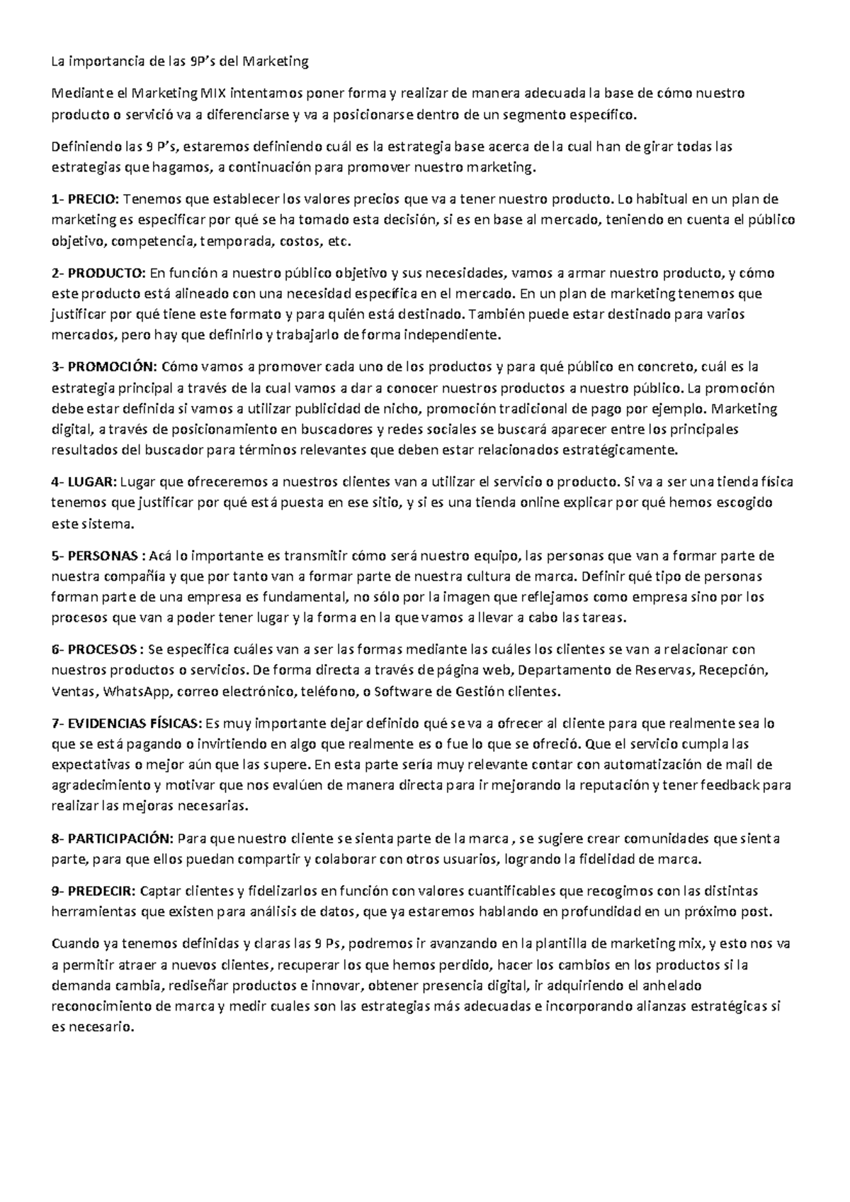 La importancia de las 9P - Definiendo las 9 P’s, estaremos definiendo ...