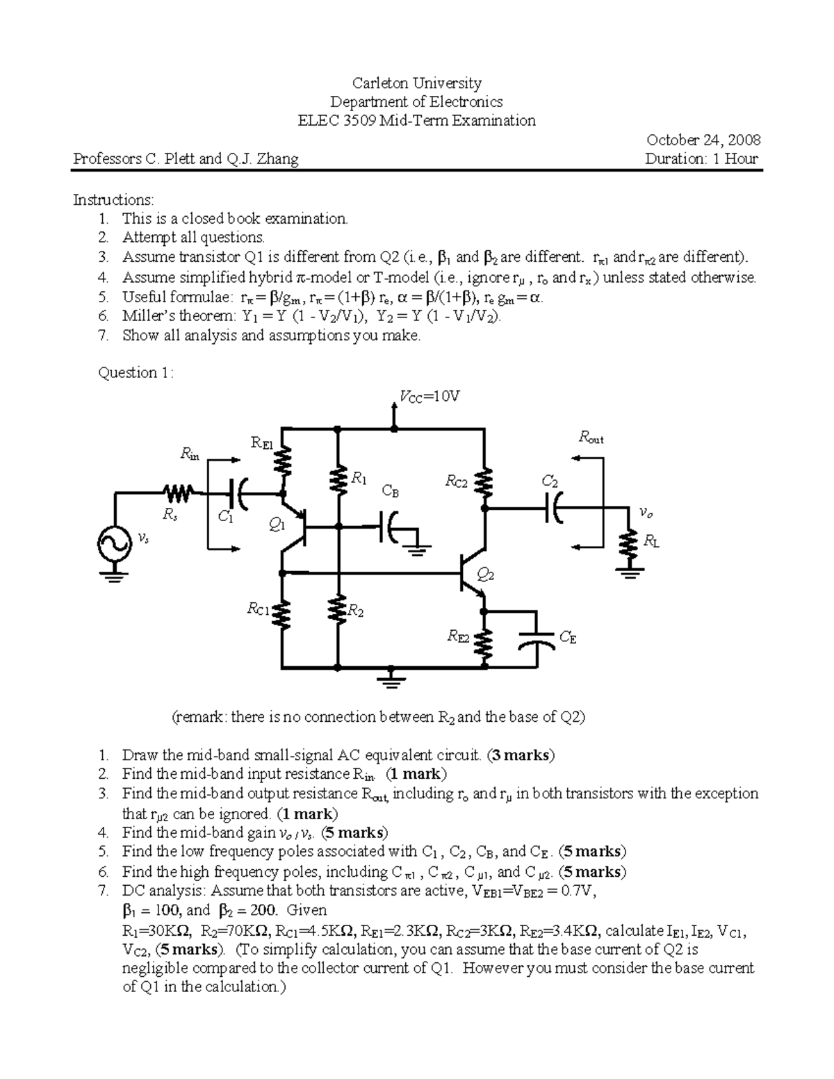 Exam 2008, answers - Carleton University Department of Electronics ELEC ...