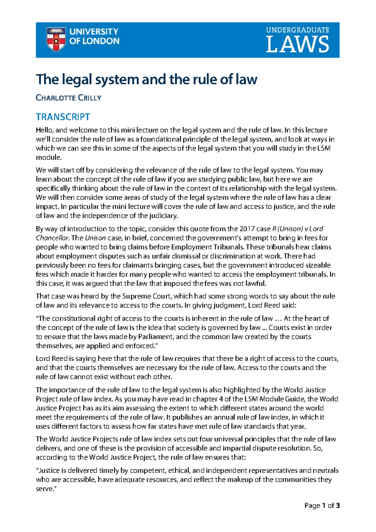 Topic 4 transcript 2 - commecial law - Page 1 of 3 The legal system and ...