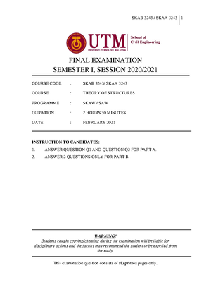 Theory OF Structure TEST 1 WITH Answer 2016 2017 - Faculty of Civil ...