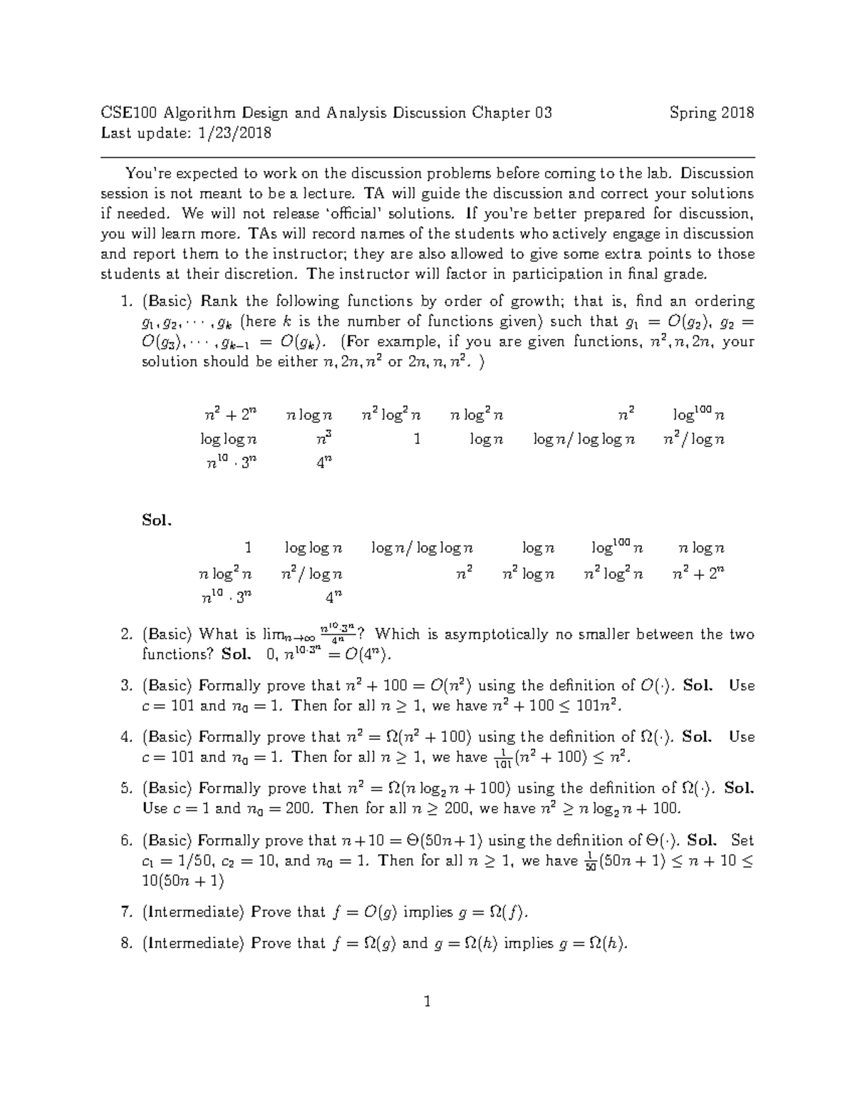Discussion-ch03-sols - CSE100 Algorithm Design and Analysis Discussion Chapter 03 Spring 2018 ...