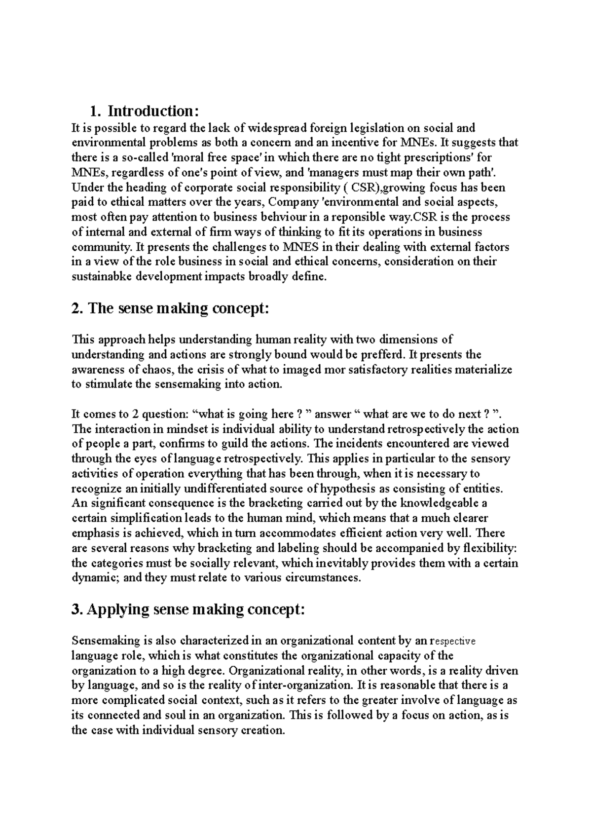 IB assignment - 1. Introduction: It is possible to regard the lack of ...