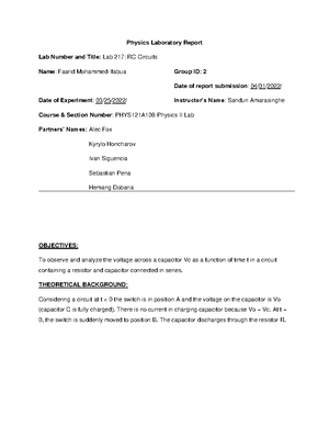 Physics Laboratory Report 203 121A ehuh - Physics Laboratory Report Lab ...