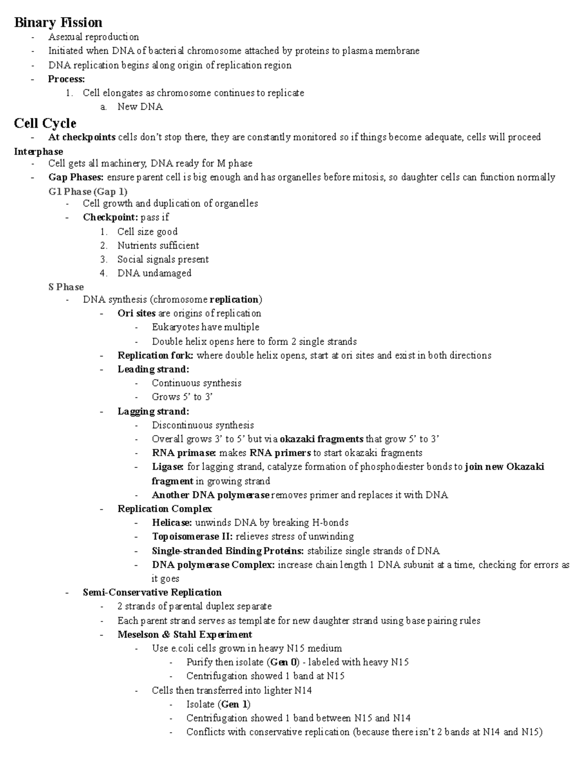 BIO 1A03 Test 3 Review - Notes - Binary Fission Asexual reproduction ...