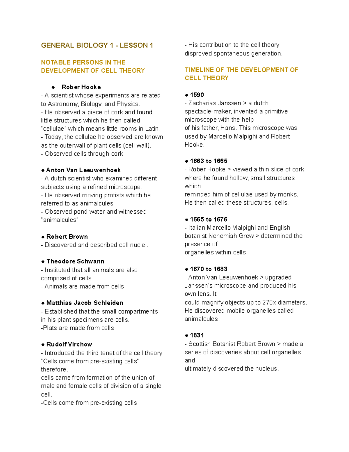 General Biology Notes - GENERAL BIOLOGY 1 - LESSON 1 NOTABLE PERSONS IN ...